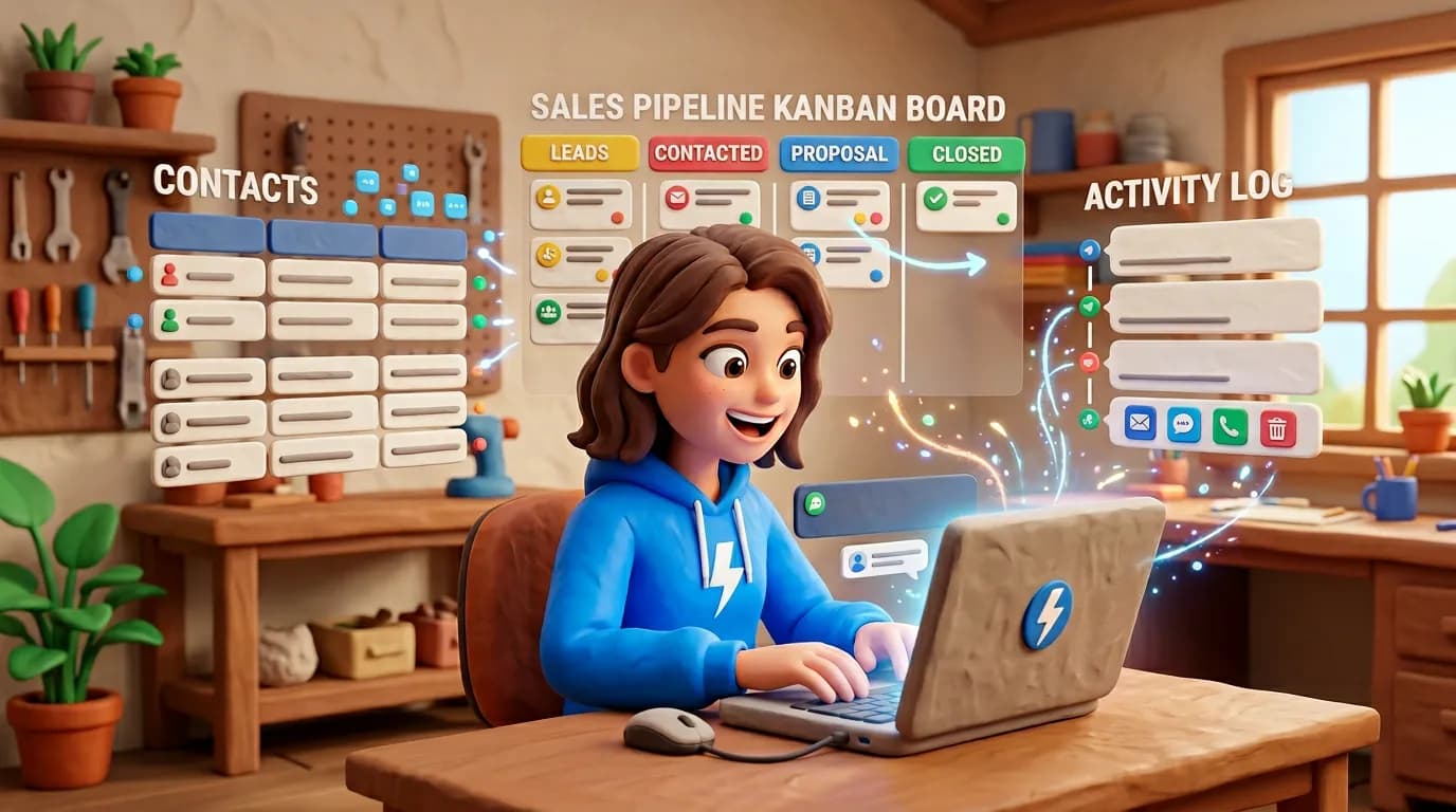 Building a custom CRM step-by-step with AI: each prompt adds a new feature until the full system is built