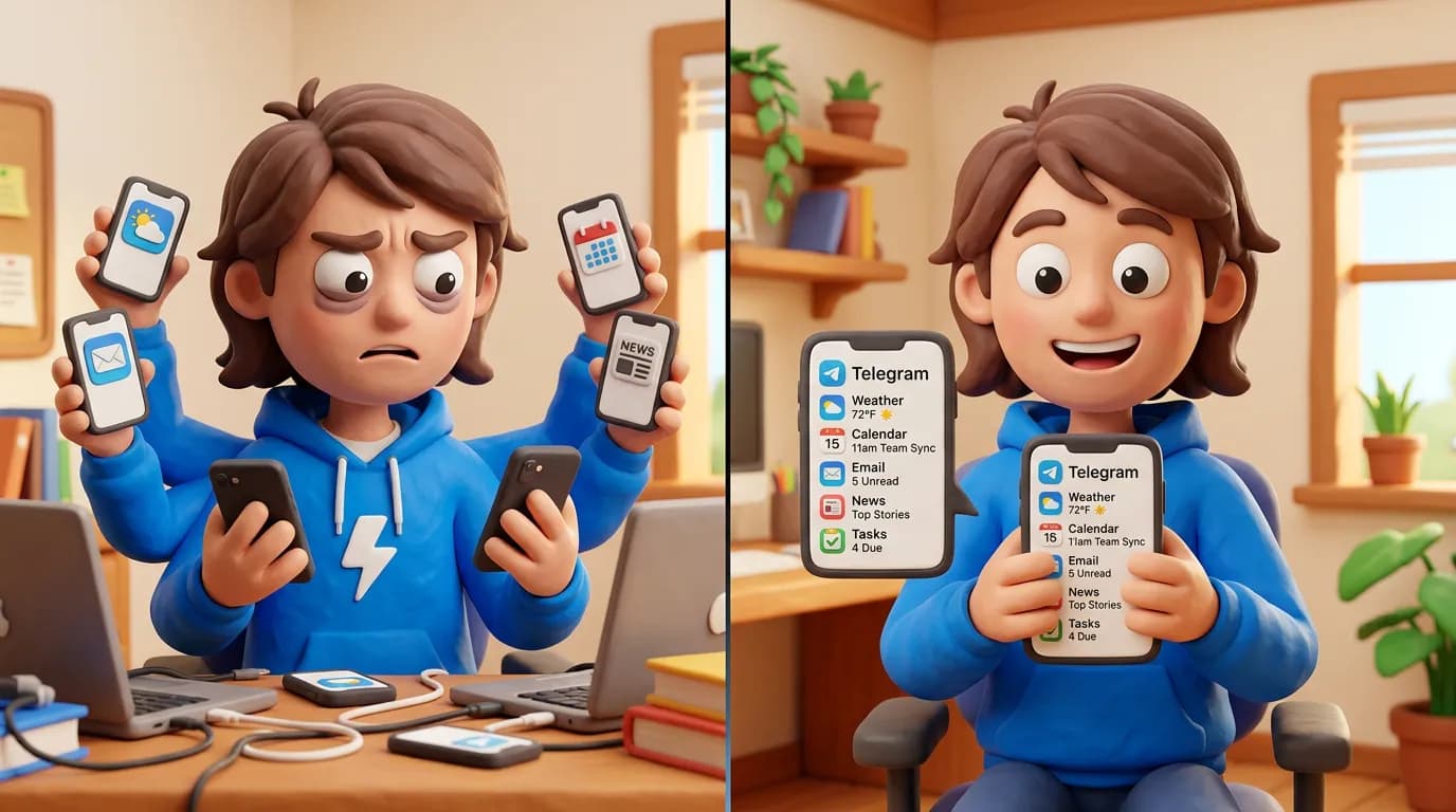 OpenClaw morning briefing vs. manual app checking: one automated message vs. five separate apps