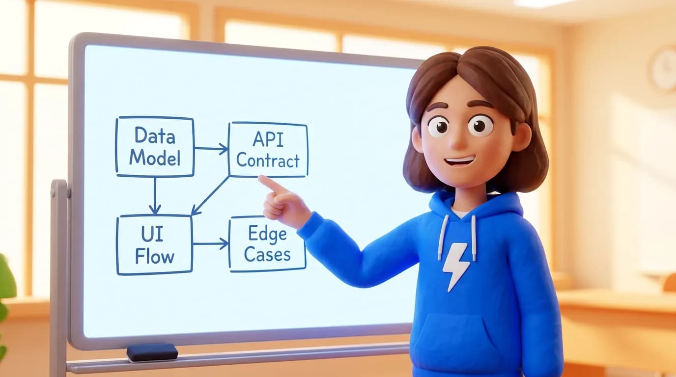The 4-part spec format for AI-driven development — data model, API contract, UI flows, and edge cases