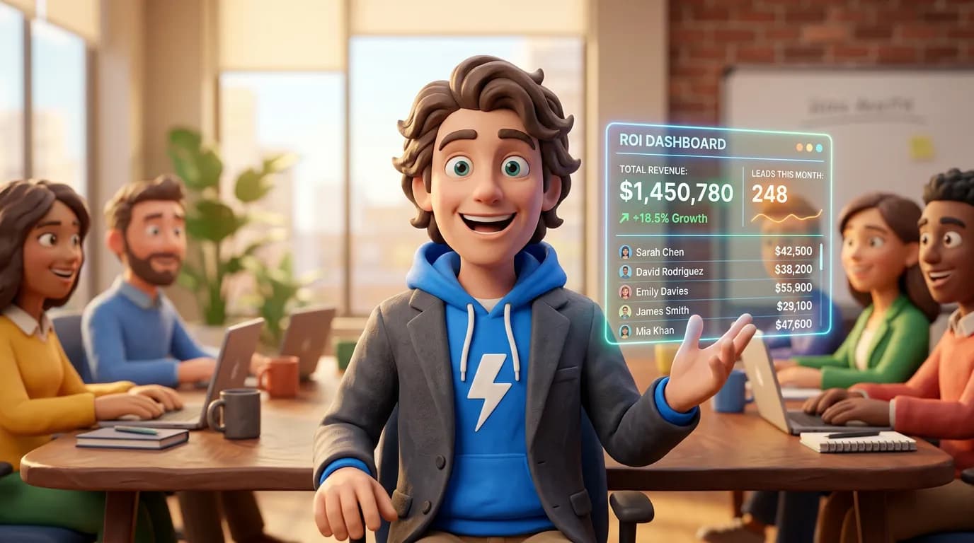 The admin dashboard behind an ROI calculator — sales teams see every lead's inputs, calculated savings, and conversion data in one view