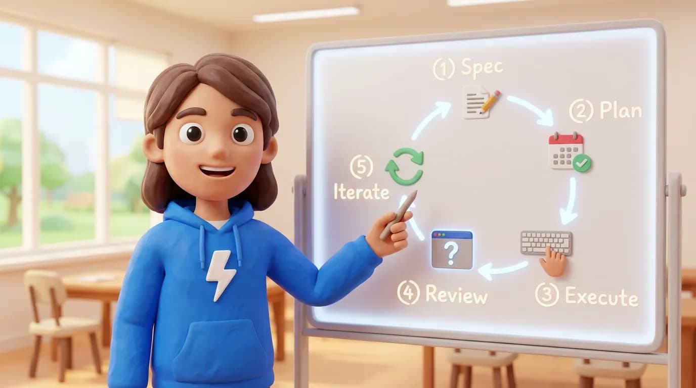 The agentic coding workflow loop — five phases from specification to iteration for autonomous AI development