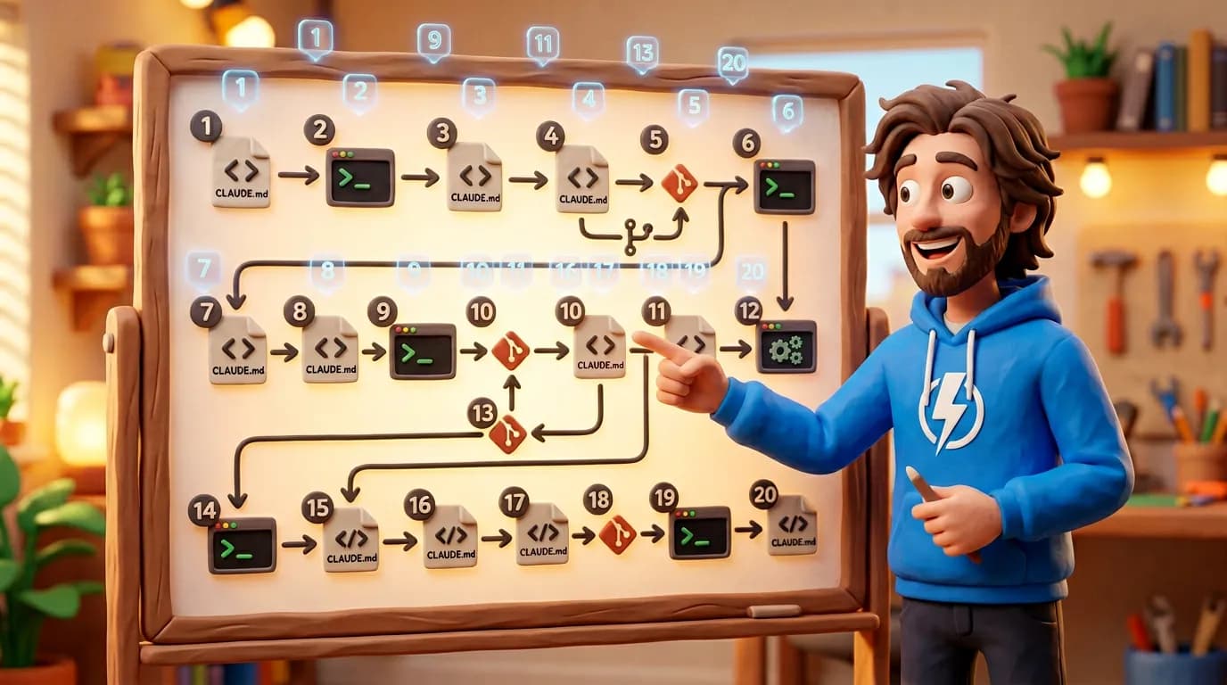 20 Claude Code techniques organized into 5 workflow groups — from CLAUDE.md mastery to parallel sub-agents