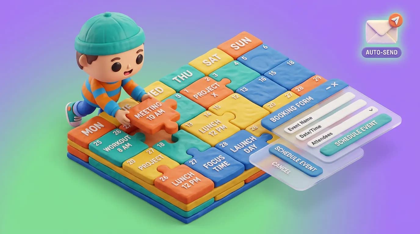  The components of a booking app: calendar, time slots, booking form, and automated confirmations
