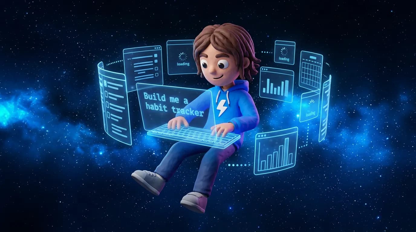Typing your first prompt into an AI app builder, watching the UI panels assemble in real time