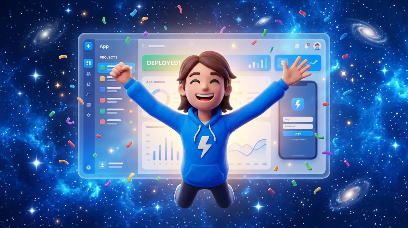 Celebrating your first completed app — from one prompt to a live, shareable URL