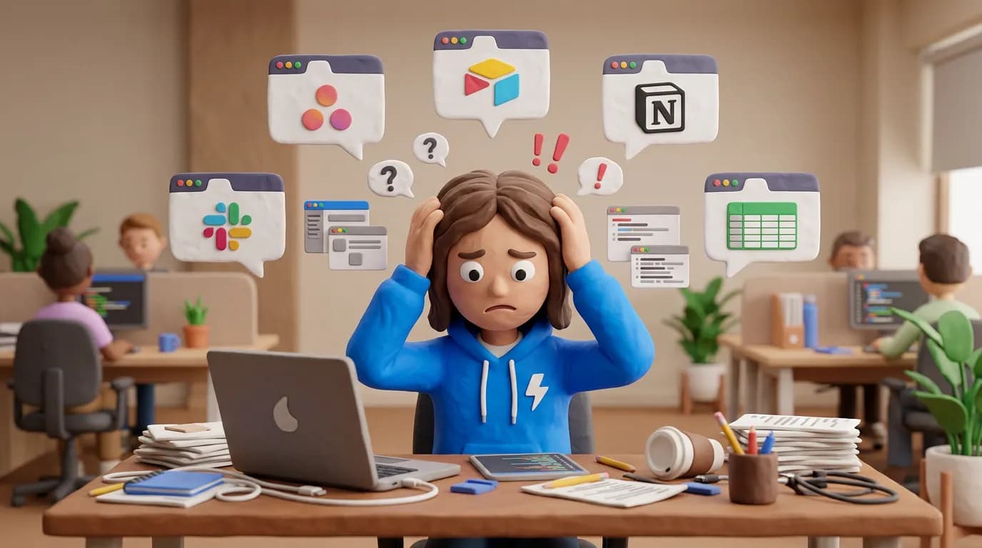 Ops team overwhelmed by disconnected tools — five SaaS tabs open with no source of truth