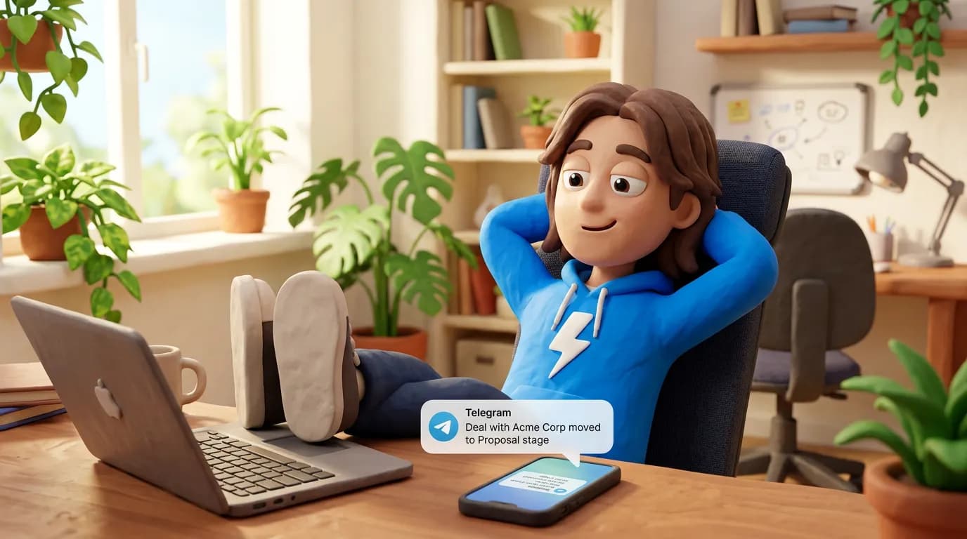 The hands-off pipeline: your OpenClaw sales agent sends updates to Telegram while you focus on closing deals
