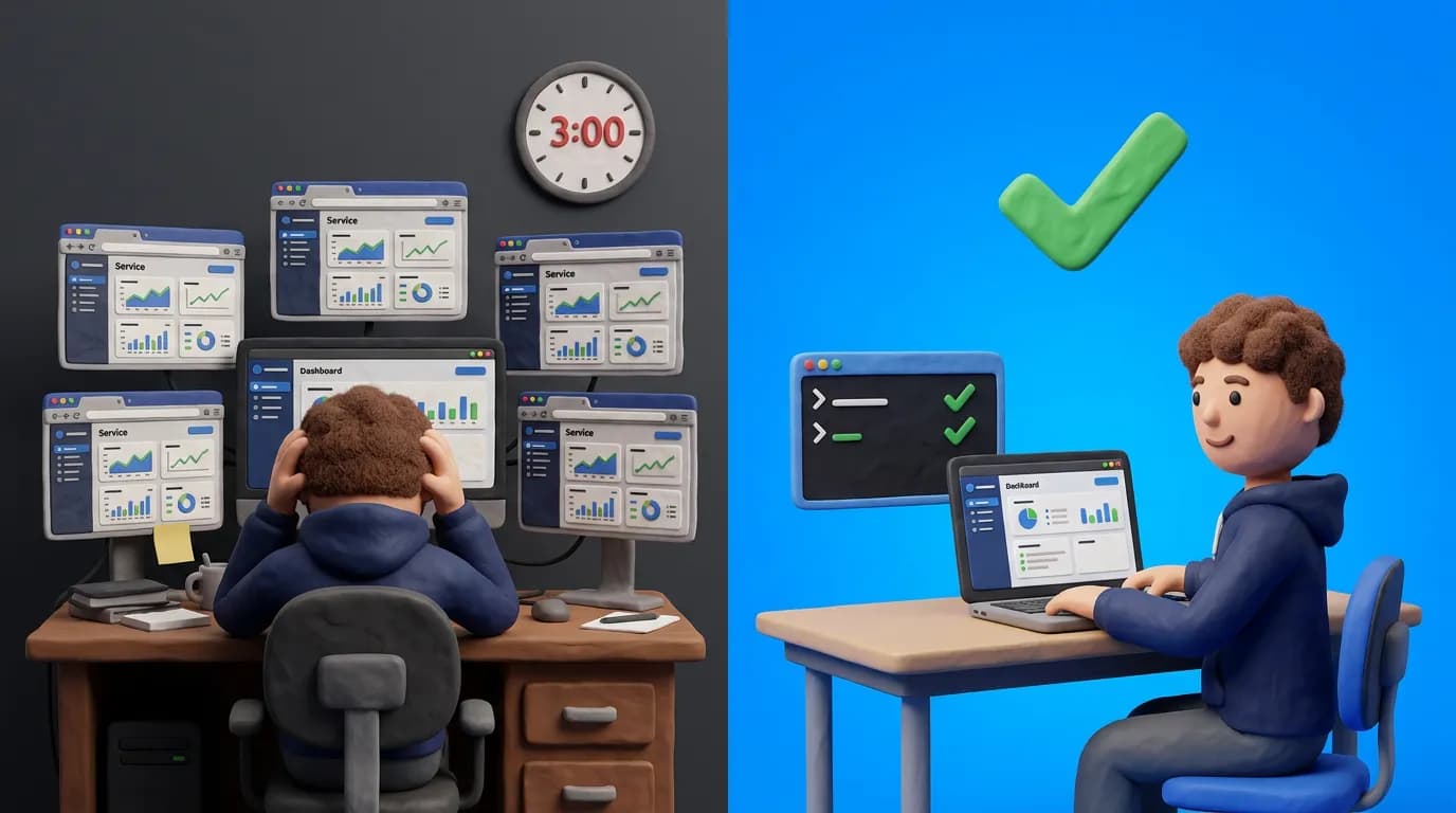 Before vs after: 6 accounts and 3 hours of manual service setup vs 2 commands and one Blink Cloud account