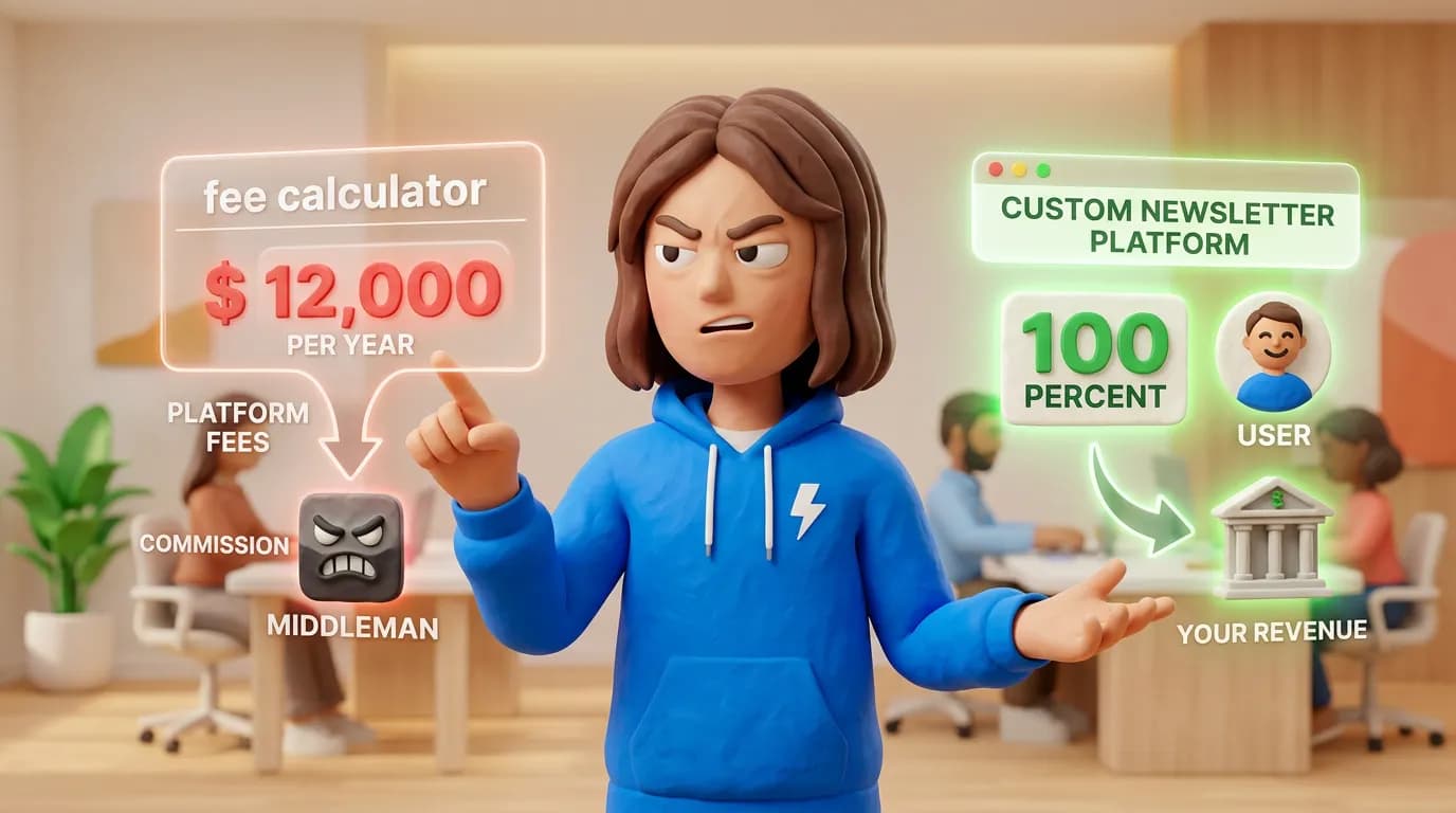 The Substack 10% fee — at 1,000 paid subscribers at $10/month, that's $12,000 a year leaving your pocket