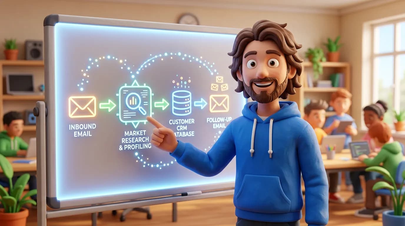 OpenClaw CRM pipeline flow — lead arrives, agent researches and enriches, CRM updates automatically, follow-up email sent without human input