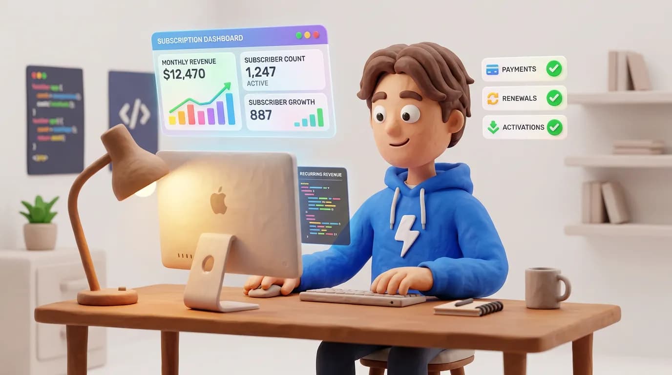What a subscription app dashboard looks like — recurring revenue, active subscribers, payment status