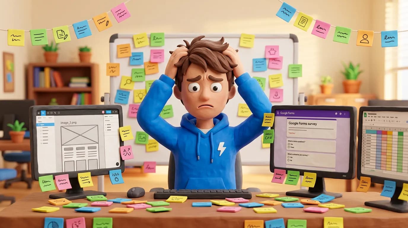The PM prototype trap: Figma for visuals, Google Forms for responses, a spreadsheet to connect them — three tools doing what one Blink app does