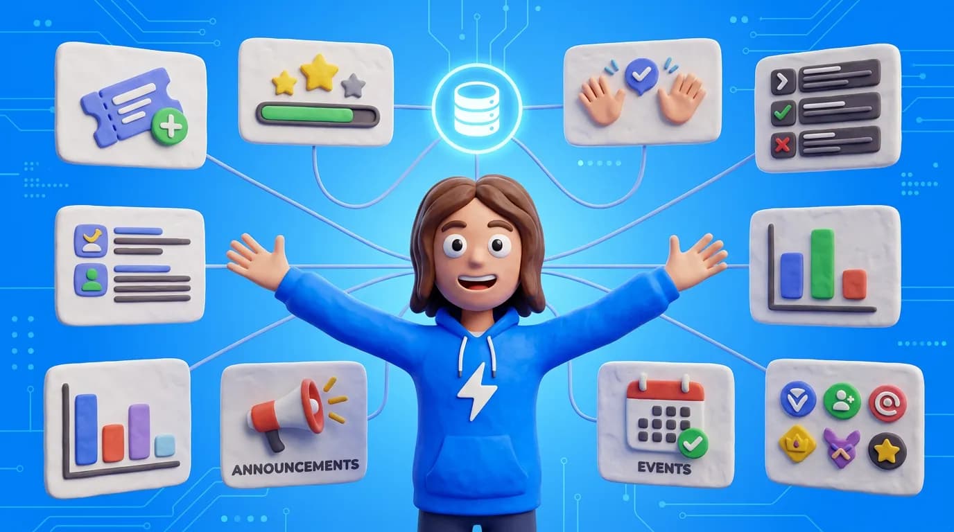 8 Discord bot features powered by a persistent database — built with Blink so member data never disappears on restart