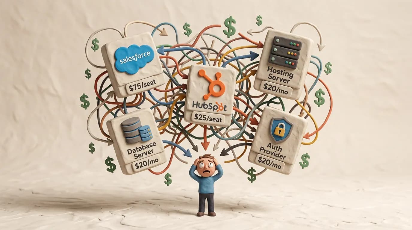 The manual CRM stack — five tools, five bills, one headache