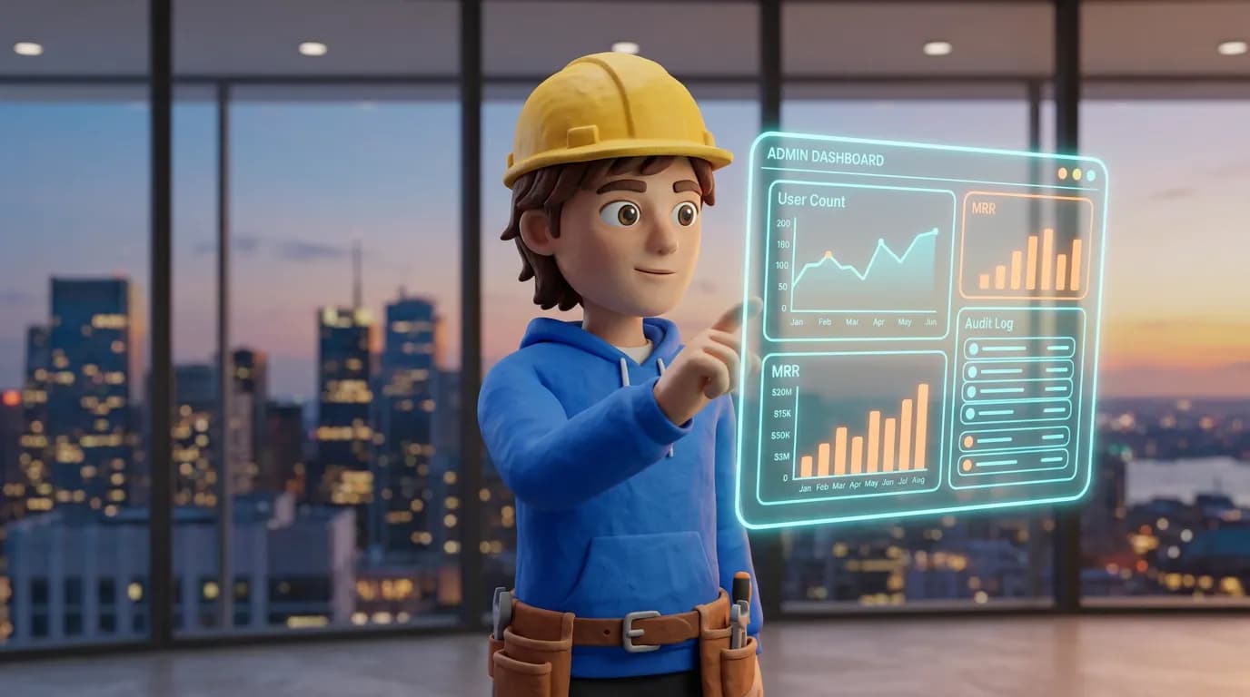 Building an admin panel with AI — the agent assembles data tables, CRUD operations, and user management into a working admin interface