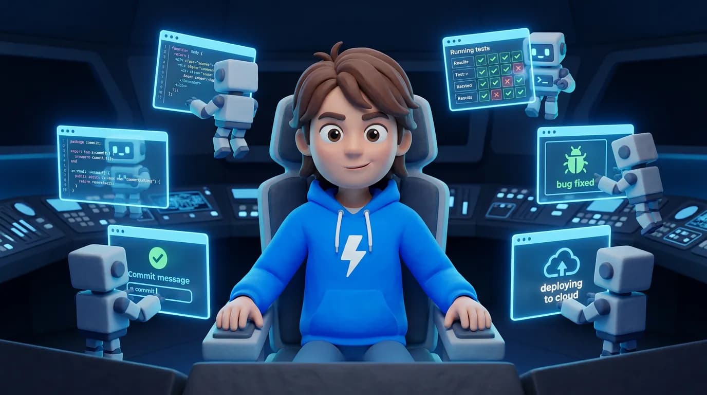 AI coding agents work independently on full coding tasks — from reading specs to opening PRs — while the developer reviews and directs