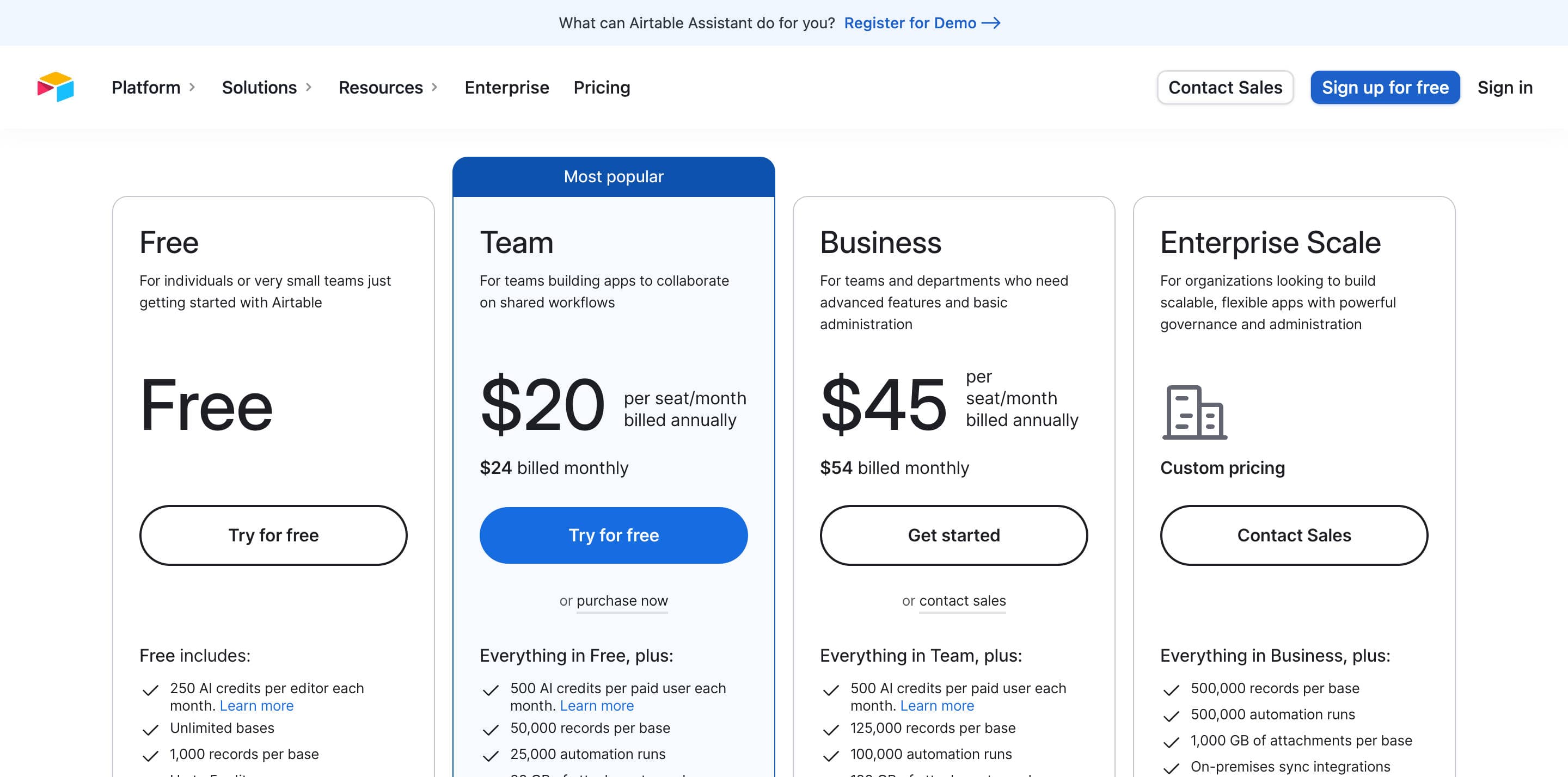 Airtable's per-seat pricing adds up fast: $20-$45/user/month means a 10-person team pays $2,400-$5,400/year