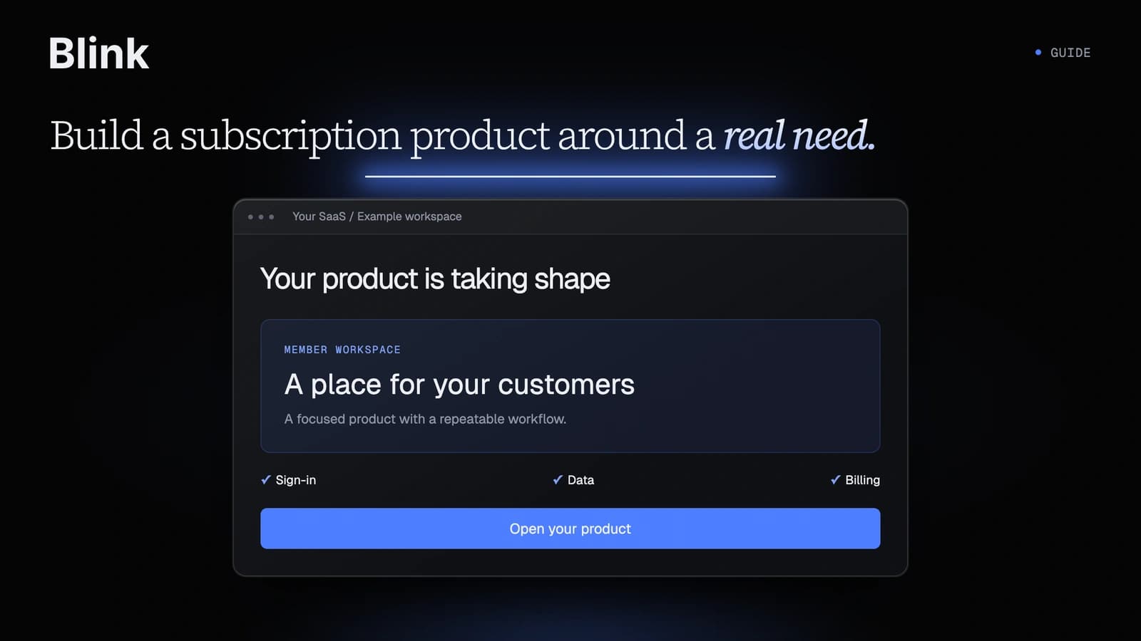 Build a subscription product around a real need. Build a SaaS without coding. Conceptual illustration.