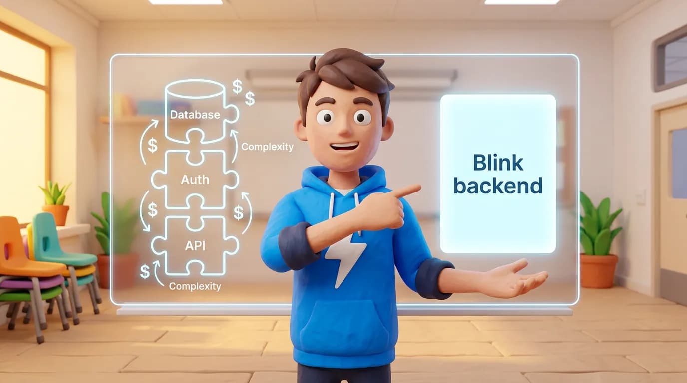 The extension frontend connects to the Blink backend via a single API call — database, auth, and hosting included in that one call