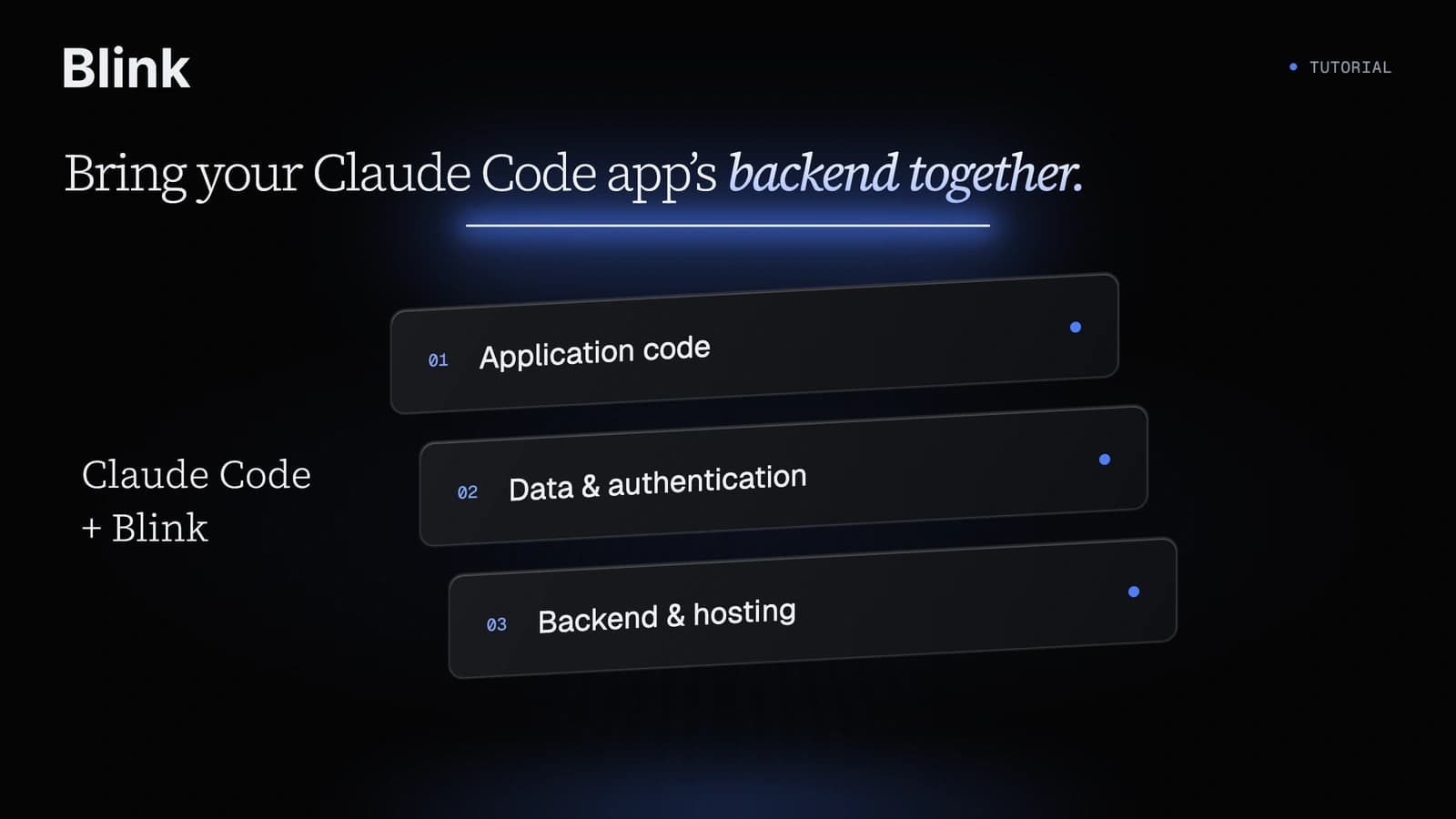Bring your Claude Code app’s backend together. Claude Code + Blink. Conceptual illustration.