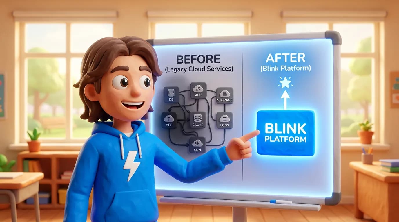 Before Blink: 6 infrastructure services manually wired. After: one platform, 2 commands