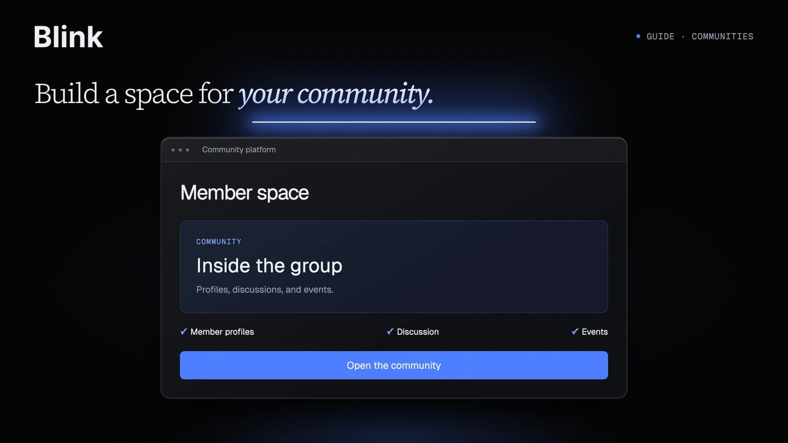 A community app brings member profiles, discussions, and events into one space.