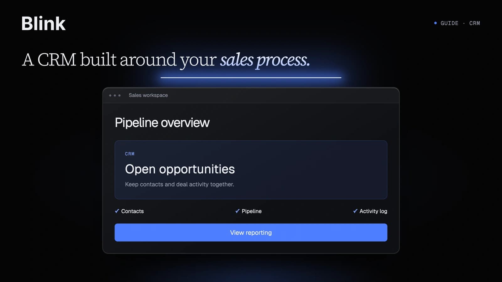 A custom CRM connects contacts, sales pipeline, and activity history.