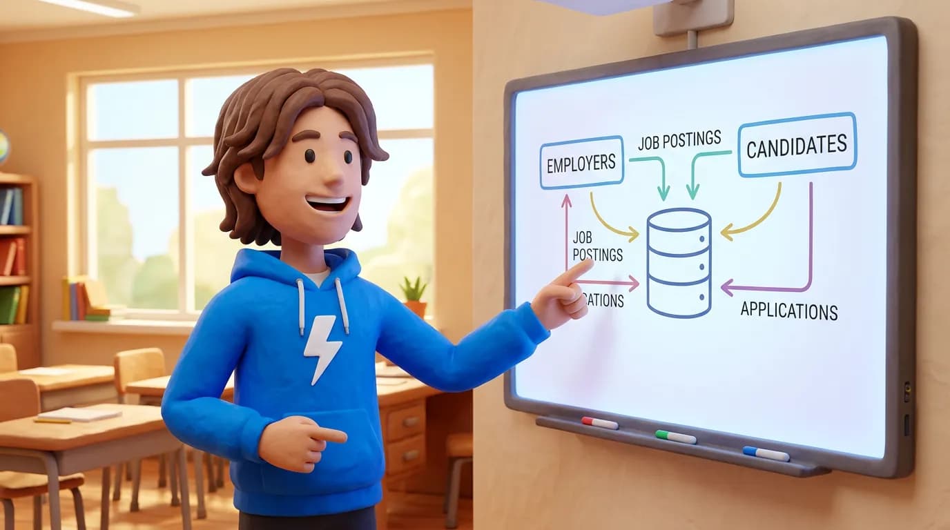 Job board architecture: employers and candidates connecting through a platform you own — with revenue flowing directly to you