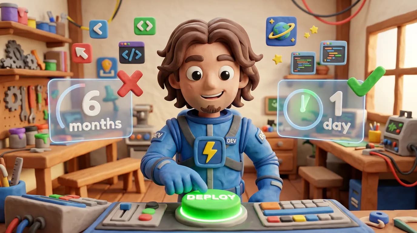 Deploy speed comparison — 6 months with a custom stack vs 1 day with Blink for a social media app