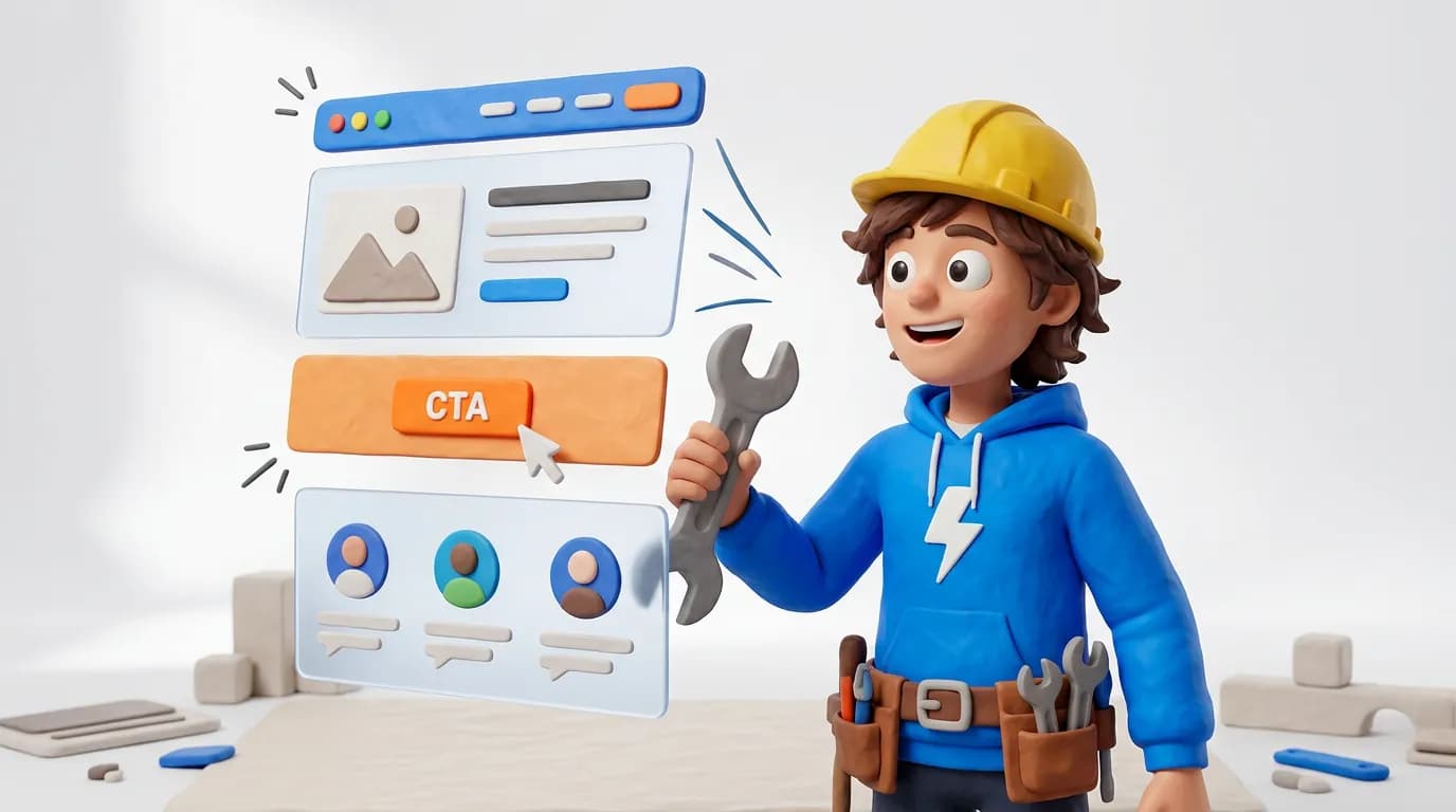 A landing page built in Blink assembles all sections from a description — hero, CTA, form, and social proof