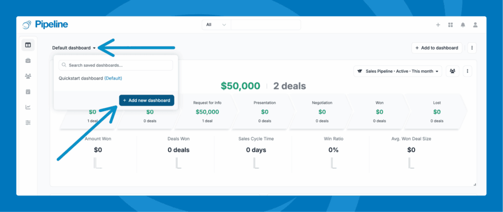 Custom CRM dashboard showing contacts, deal pipeline stages, and activity log — the five core features that cover 80% of what sales teams actually need