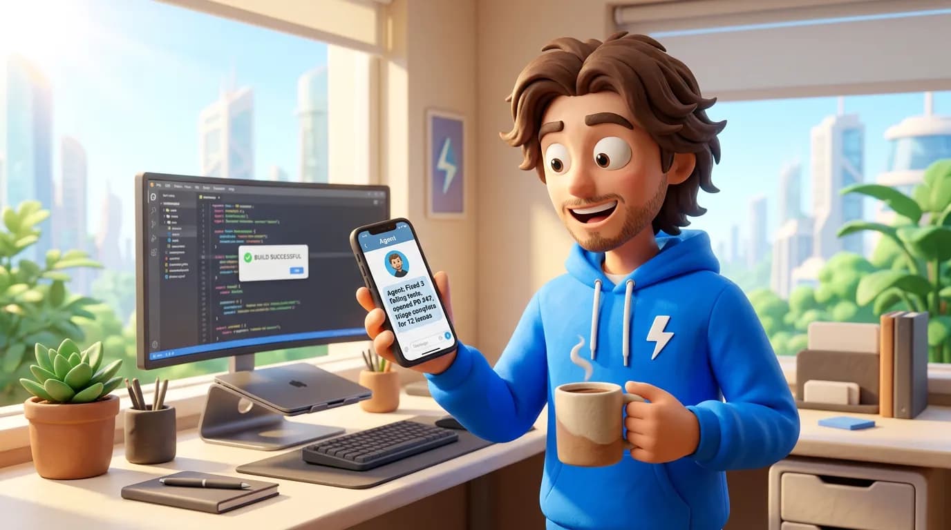 Developer arriving Monday morning to find OpenClaw agent completed overnight work — fixed tests, opened PRs, triaged issues