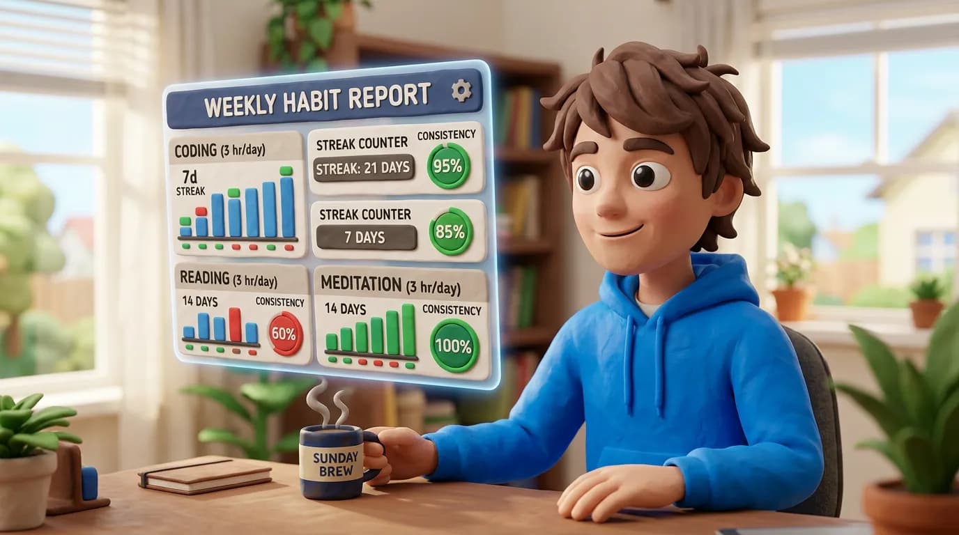 OpenClaw weekly habit report with streak stats, consistency percentages, and accountability notes