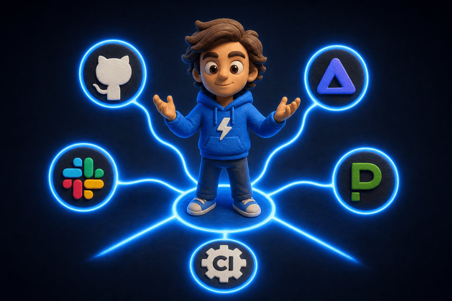 OpenClaw agent connecting GitHub, Slack, Linear, and CI tools in one workflow hub