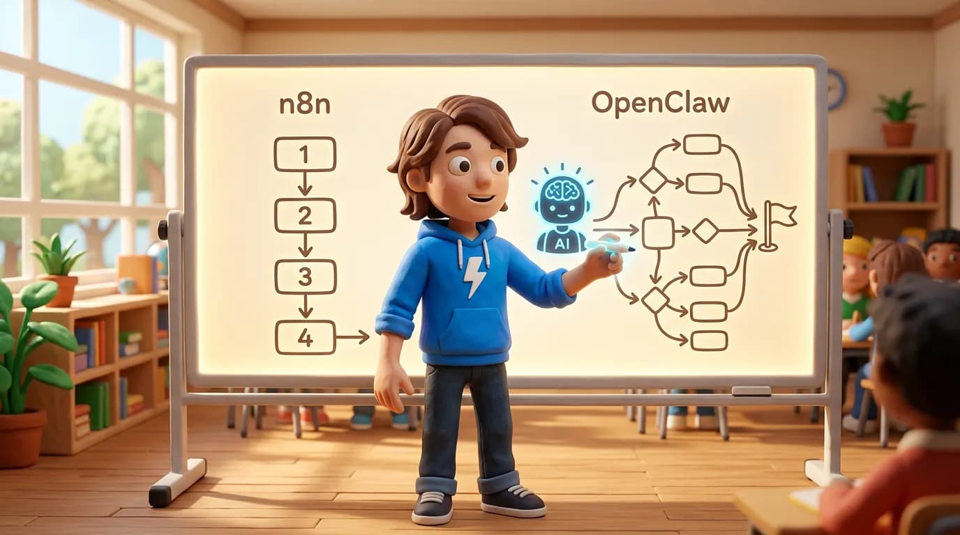 The fundamental difference: n8n requires you to pre-define every step; OpenClaw reasons its way to the outcome