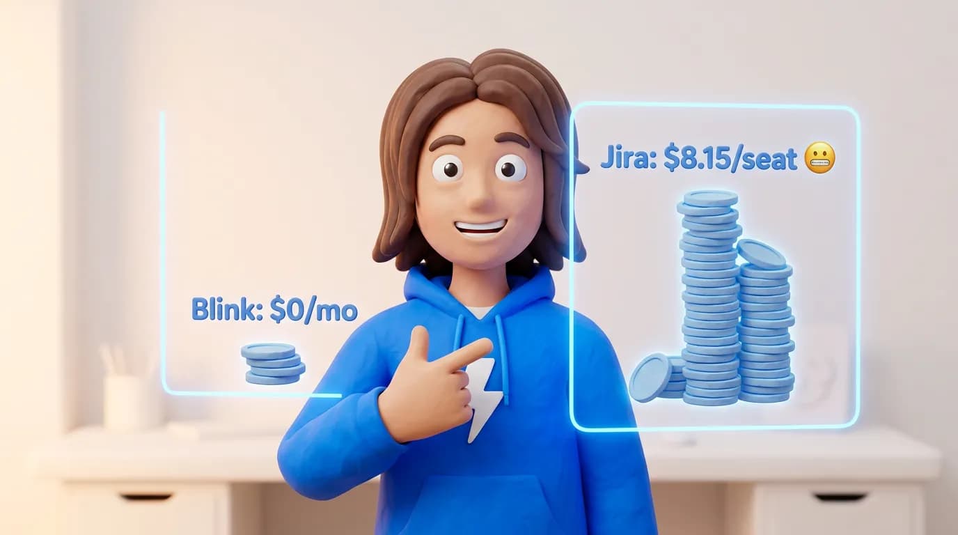 Custom project management tool cost vs Jira per-seat pricing — no seat fees with Blink