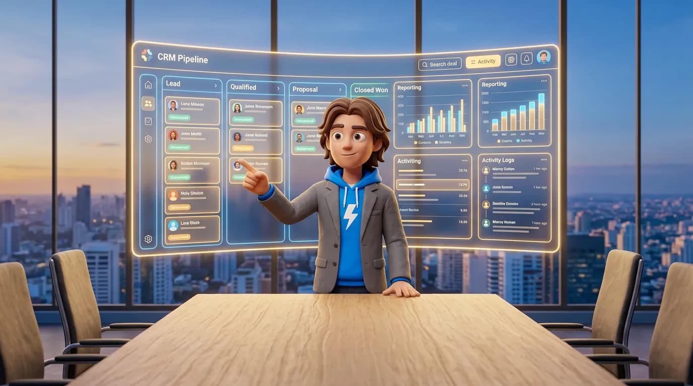 The custom CRM pipeline view — contacts, deals, stages, and reporting built exactly for your team