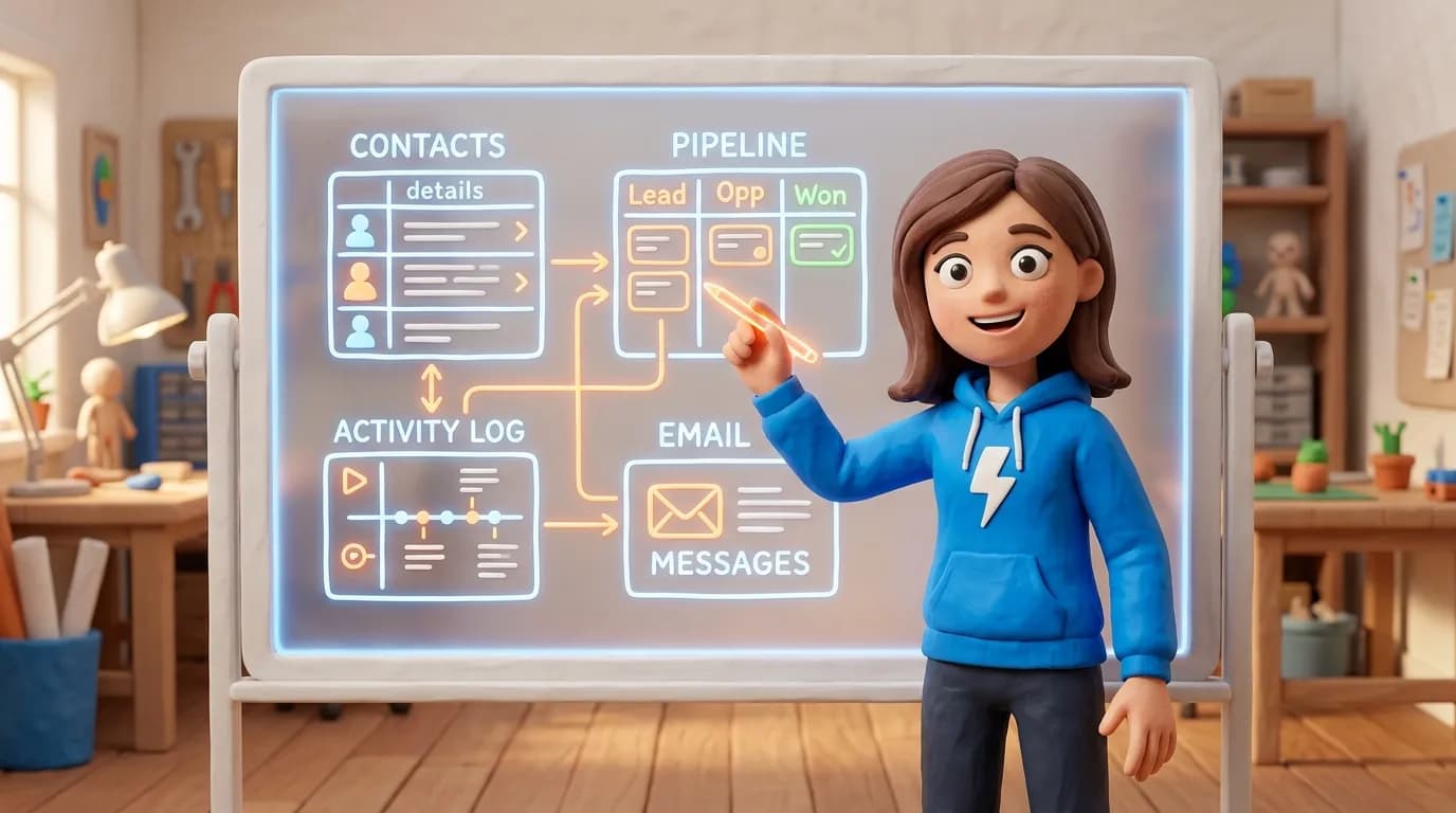 What a custom CRM built with Blink includes — contacts, pipeline, activity logging, and reporting