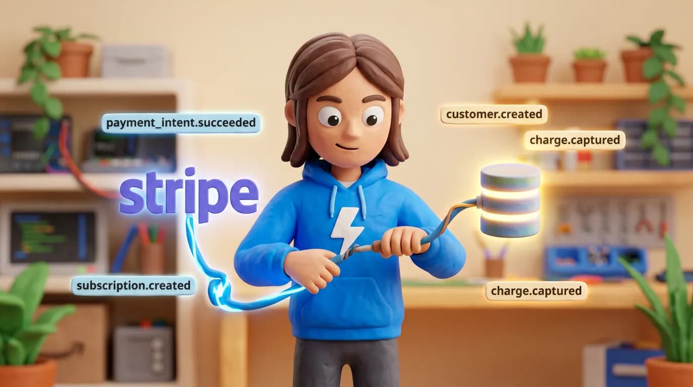 Stripe webhooks connecting payment events to your app's database in real time