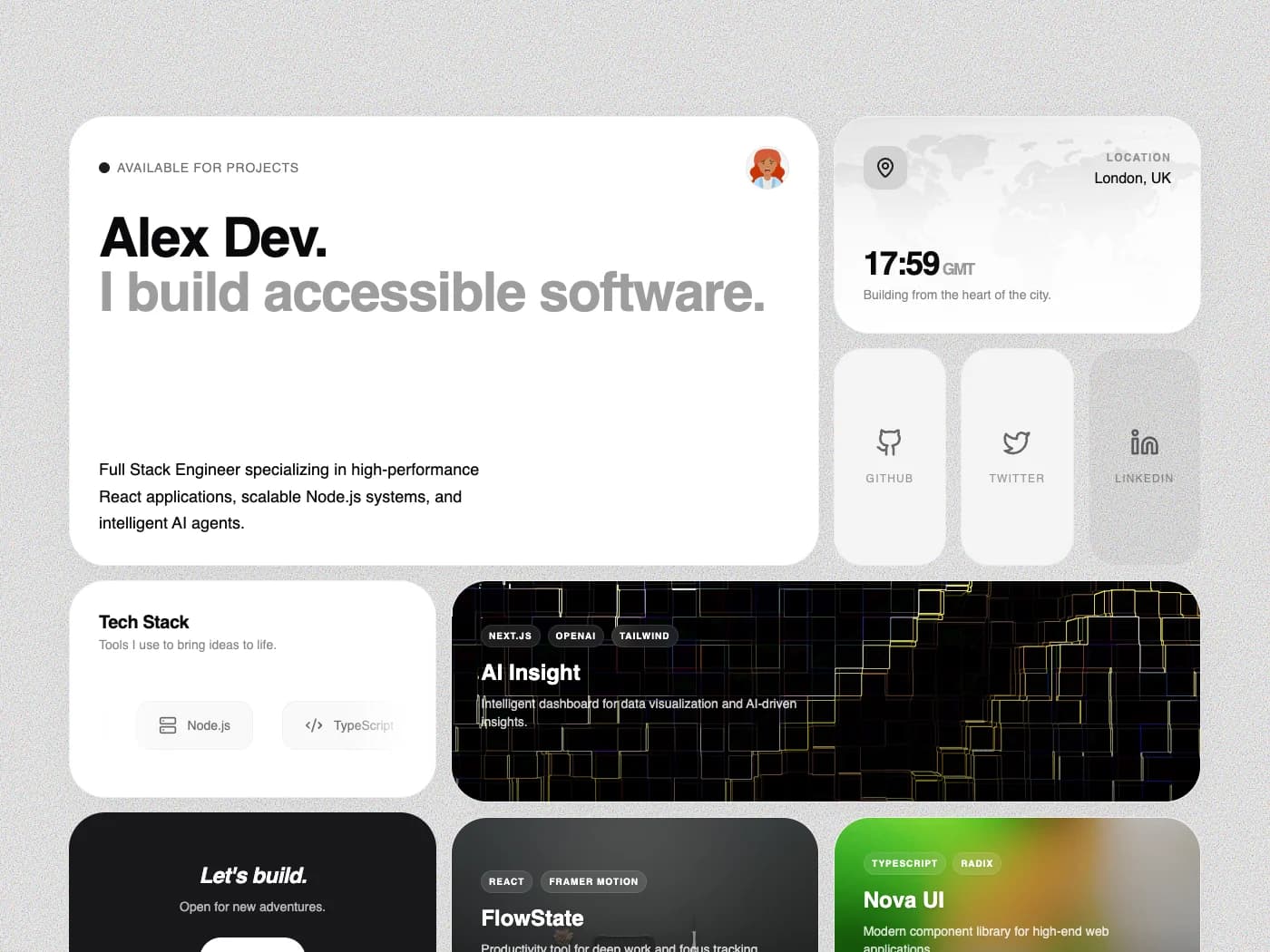 Bento Grid Portfolio home page