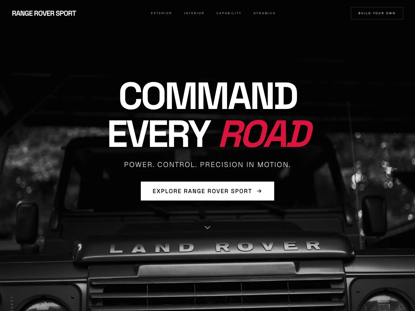 Range Rover Cinematic: the home page of the template