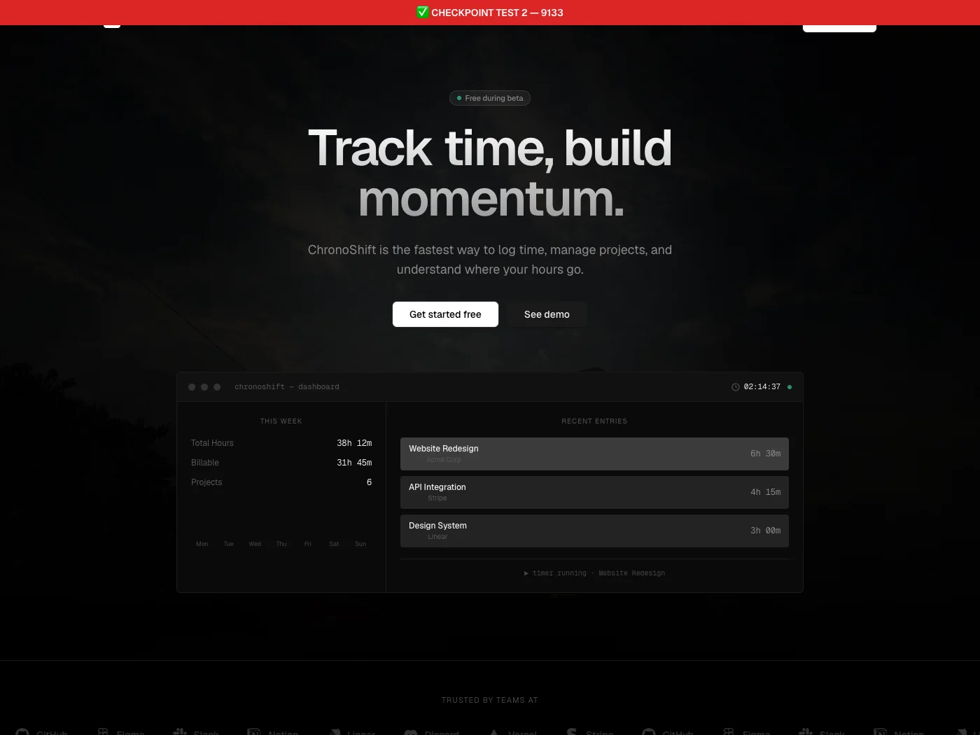 Time Tracker home page