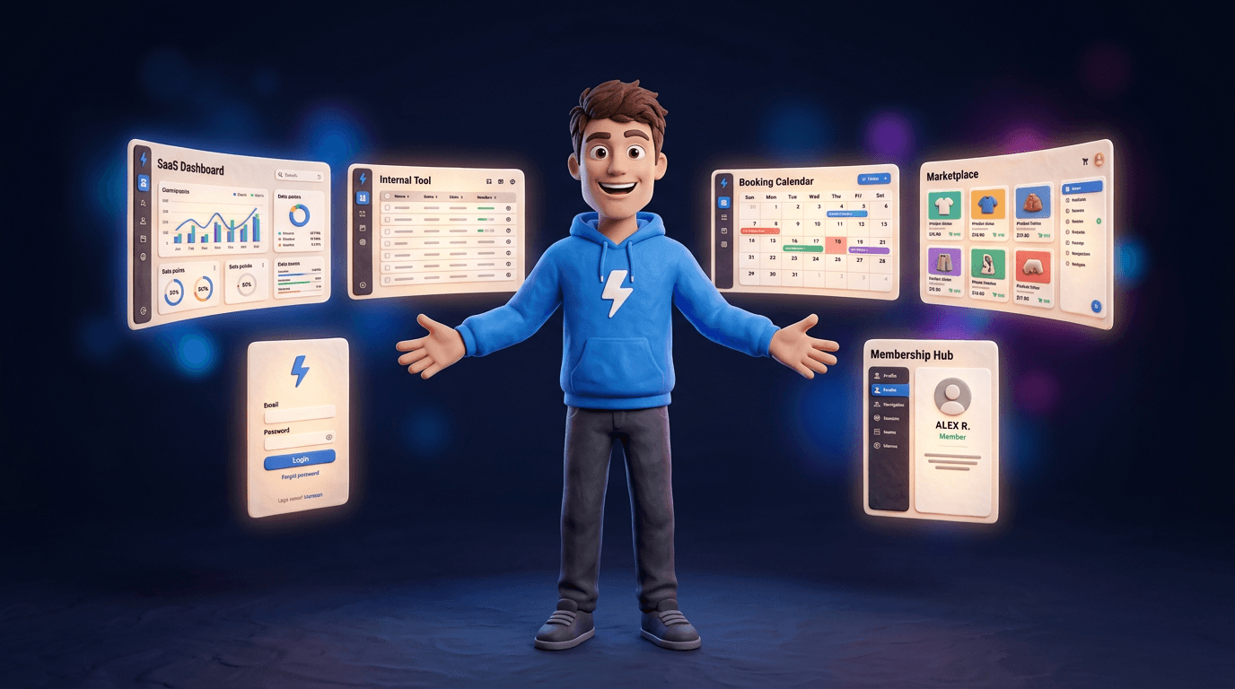 The range of apps a non-technical founder can build with vibe coding — from SaaS dashboards to customer portals, booking tools, and marketplaces