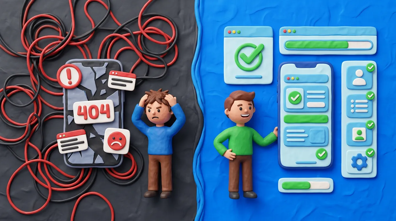 Prima e dopo i guardrail di vibe coding: app rotta vs app funzionante