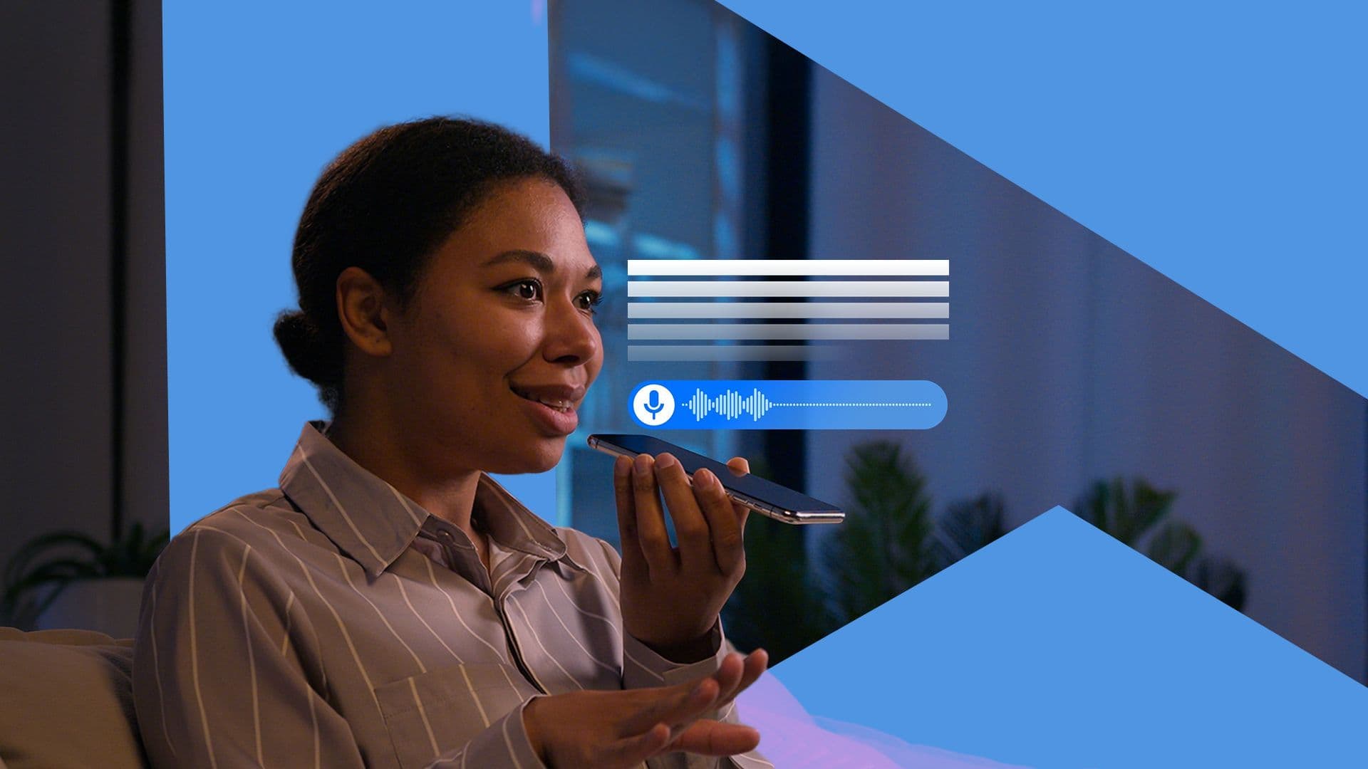 Person speaking naturally into a phone, sending a voice note to their AI journaling agent, morning light through a window