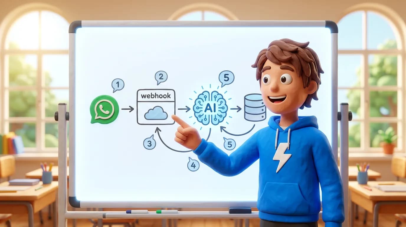 WhatsApp chatbot architecture: how messages flow from WhatsApp through the AI to your database
