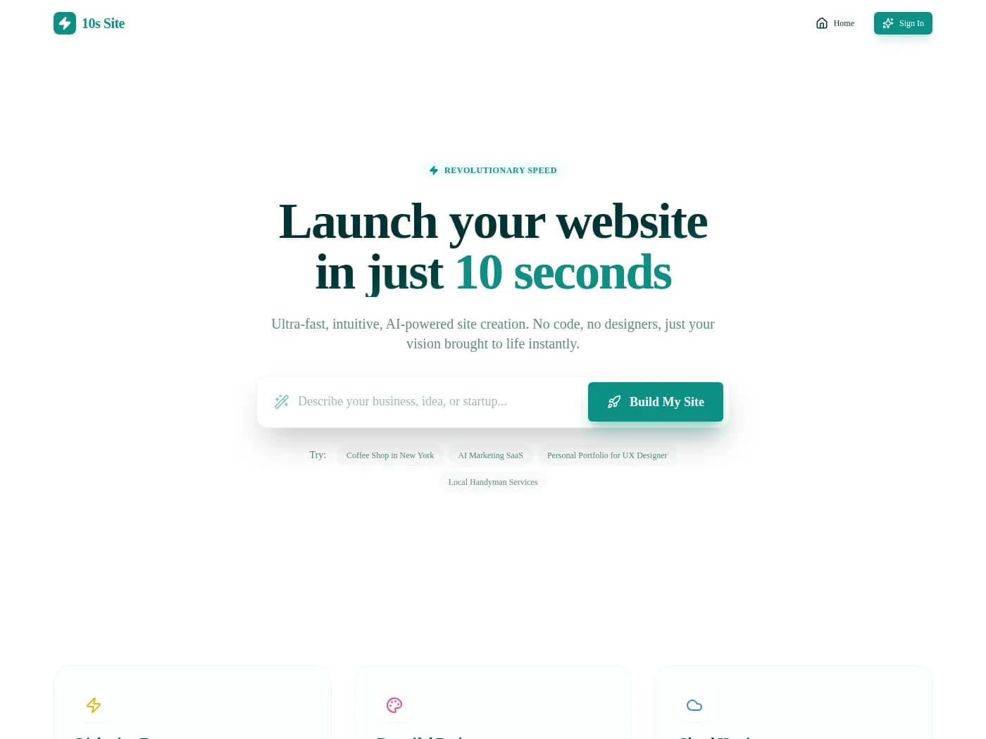 10 Second Site Builder