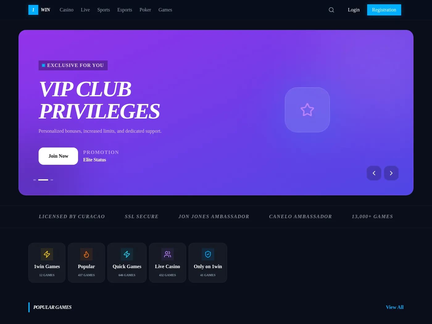 1win Landing Page