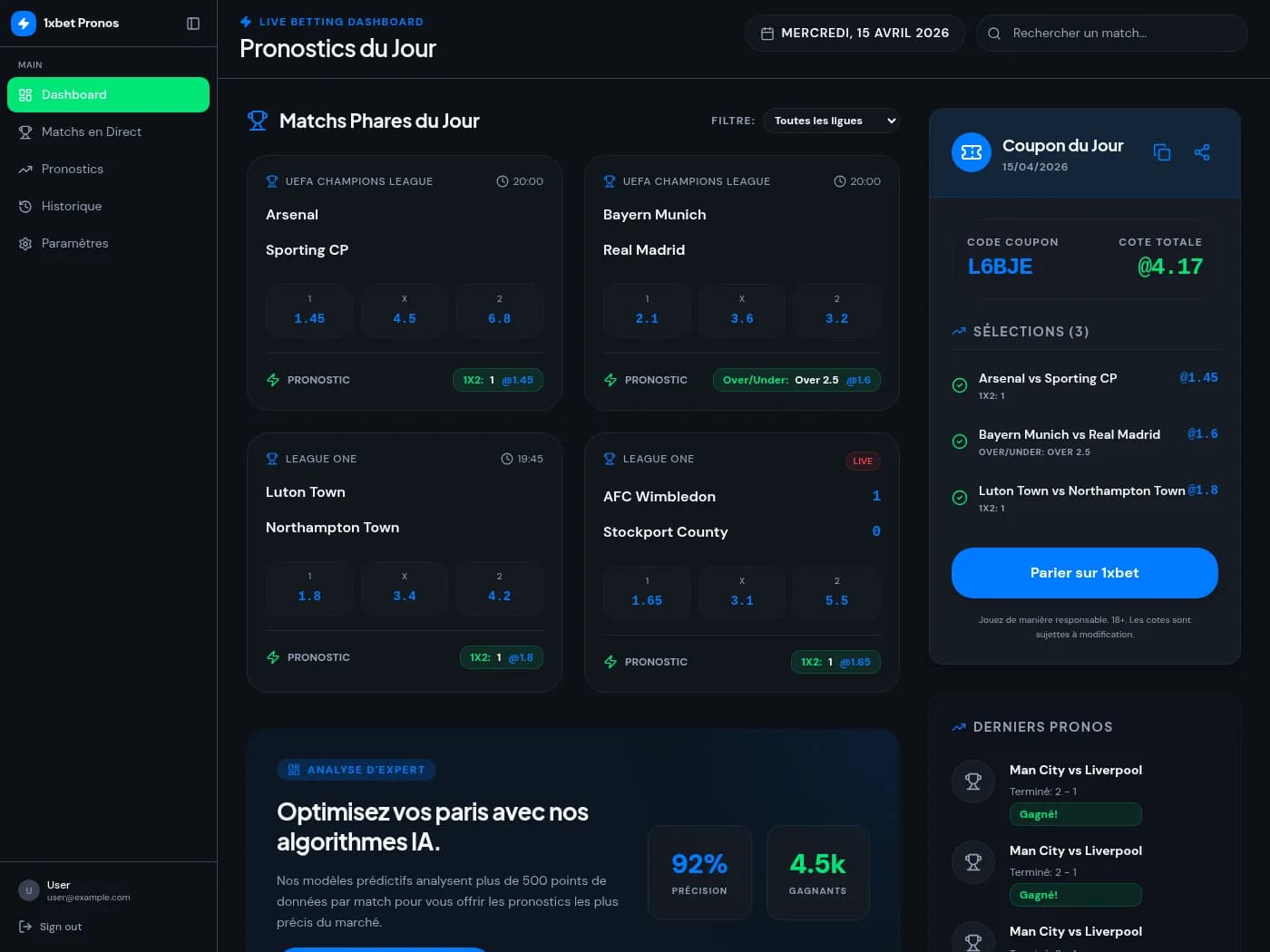 1xbet Pronostics Dashboard