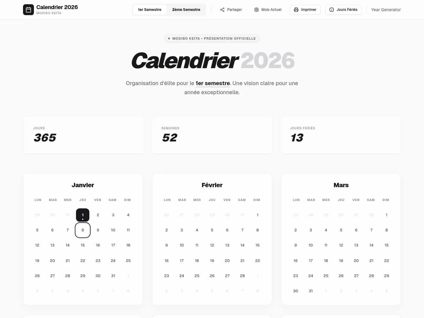 2026 Calendar Generator